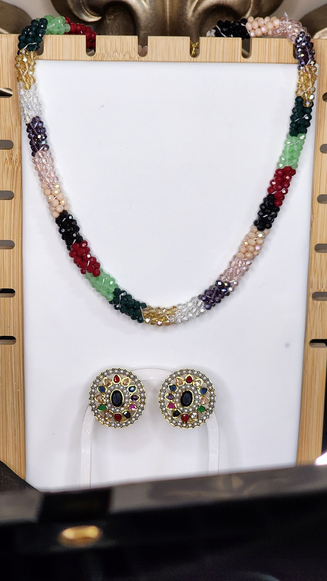 Pakistani/indian Traditional Crystal Mala Set With Studs - Etsy