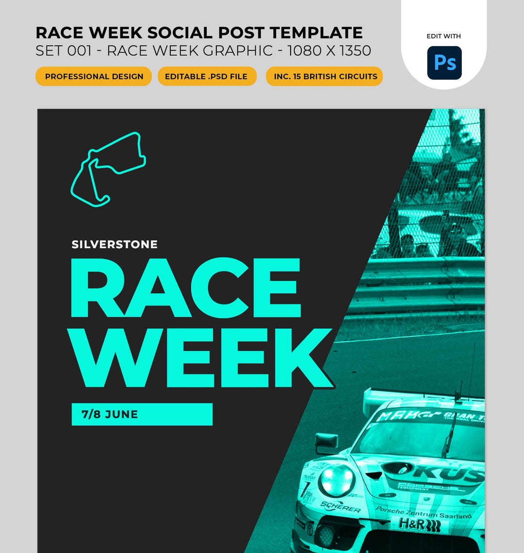 RACE WEEK Motorsport Social Media Photoshop Template – Perfect for Race ...