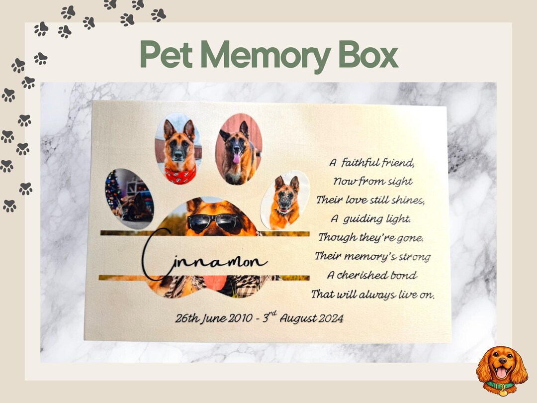 Personalised Pet Memory Box, Custom Wooden Keepsake With Photo & Name ...