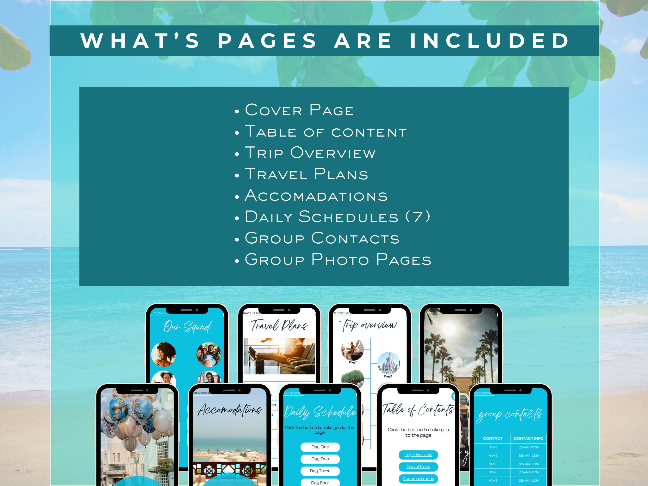 Editable Travel Itinerary Template, Mobile Vacation Planner, Travel ...