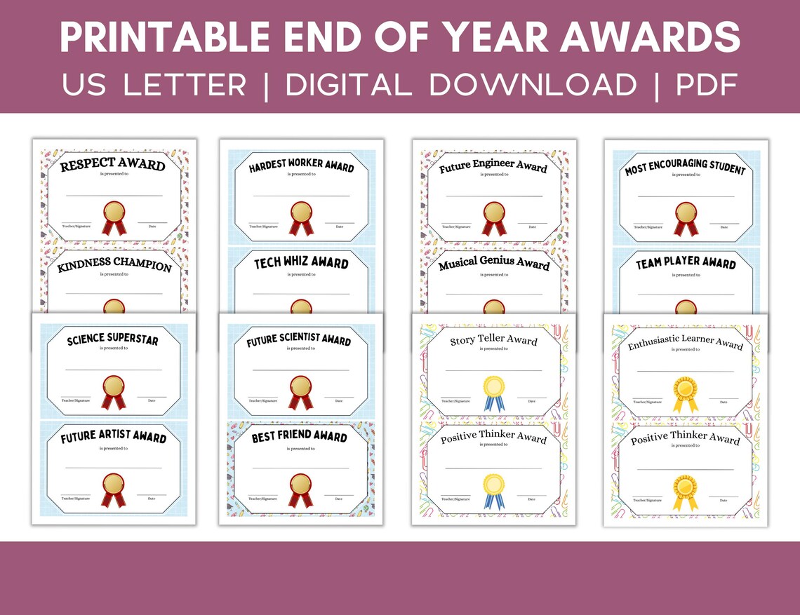 Printable End of the Year Class Awards, Last Day of School Certificates ...