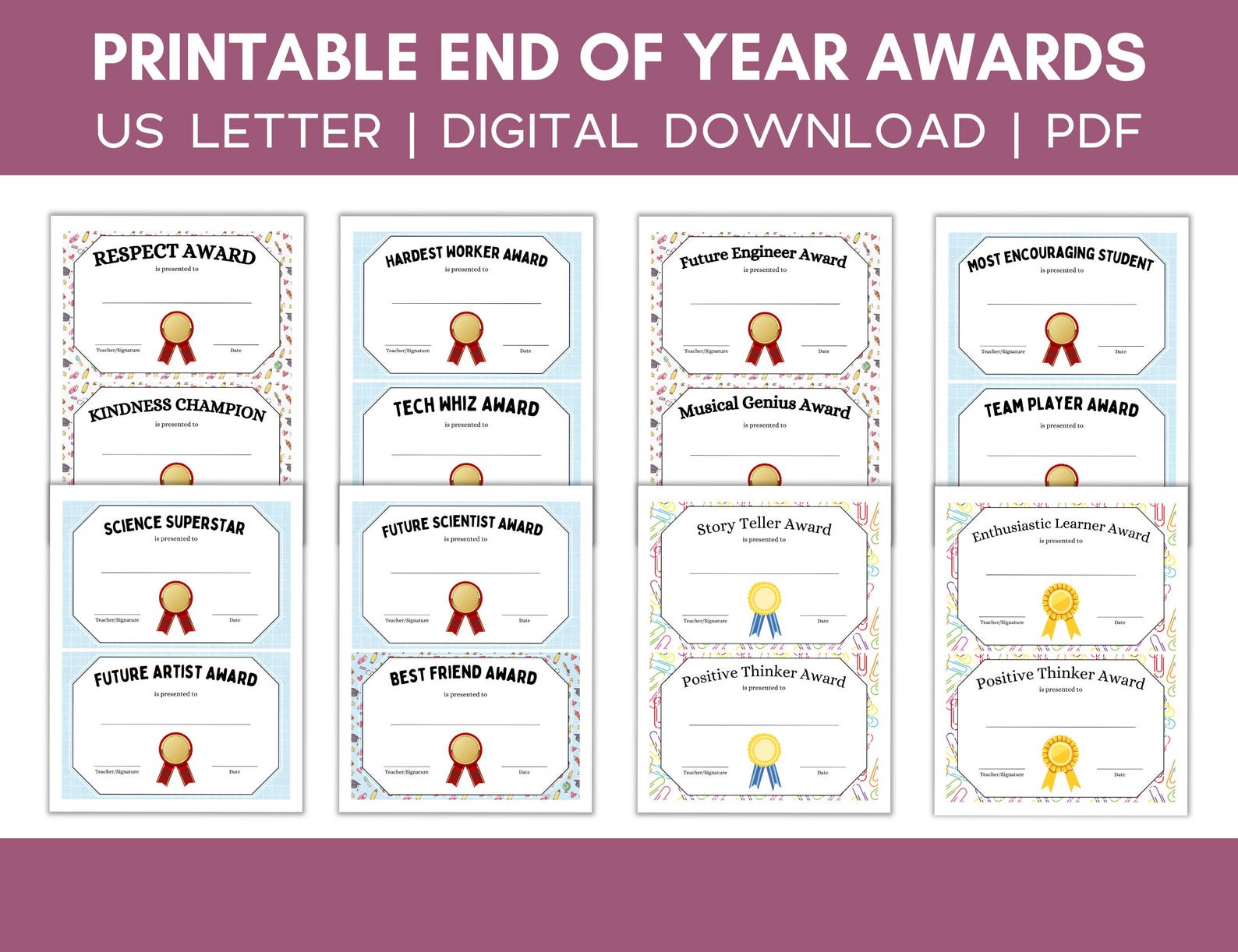 Printable End of the Year Class Awards, Last Day of School Certificates ...