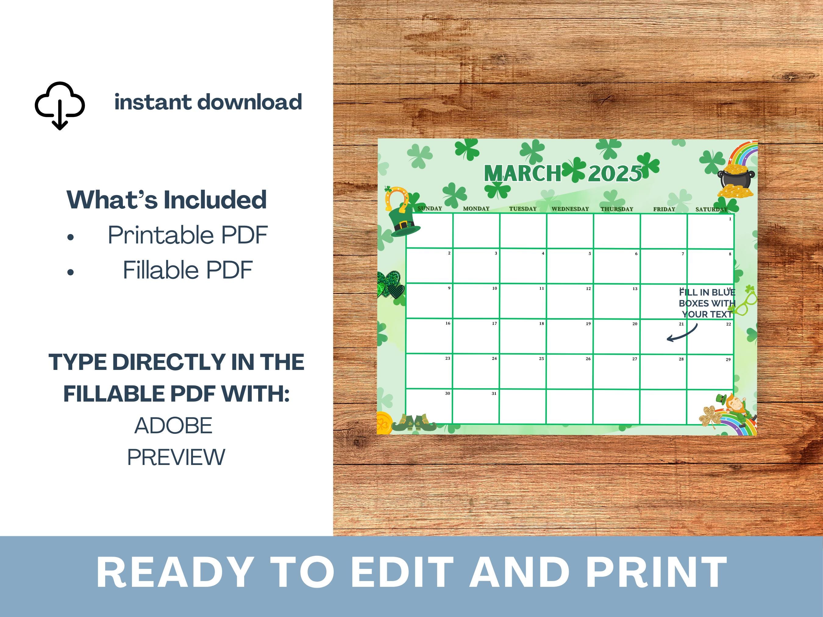 Editable March 2025 Calendar, Printable Fillable Planner for Home ...