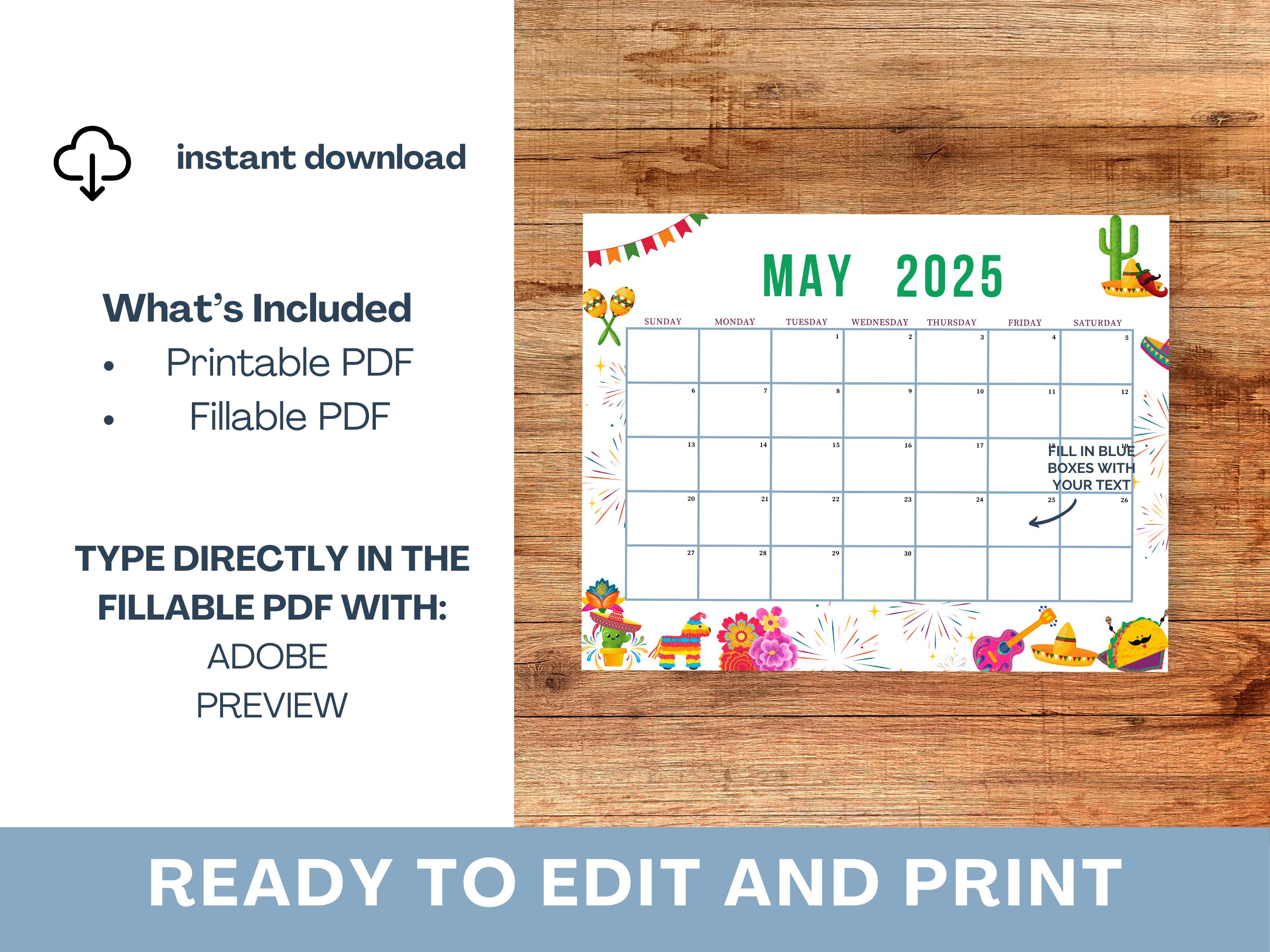 Kids Editable MAY 2025 Calendar, Happy Easter Day, Printable Fillable ...