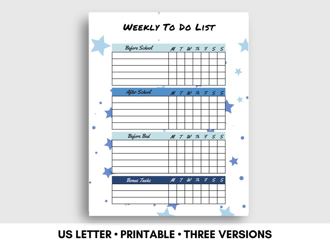Printable Weekly to Do List, Weekly Task List Template, Weekly Planner ...