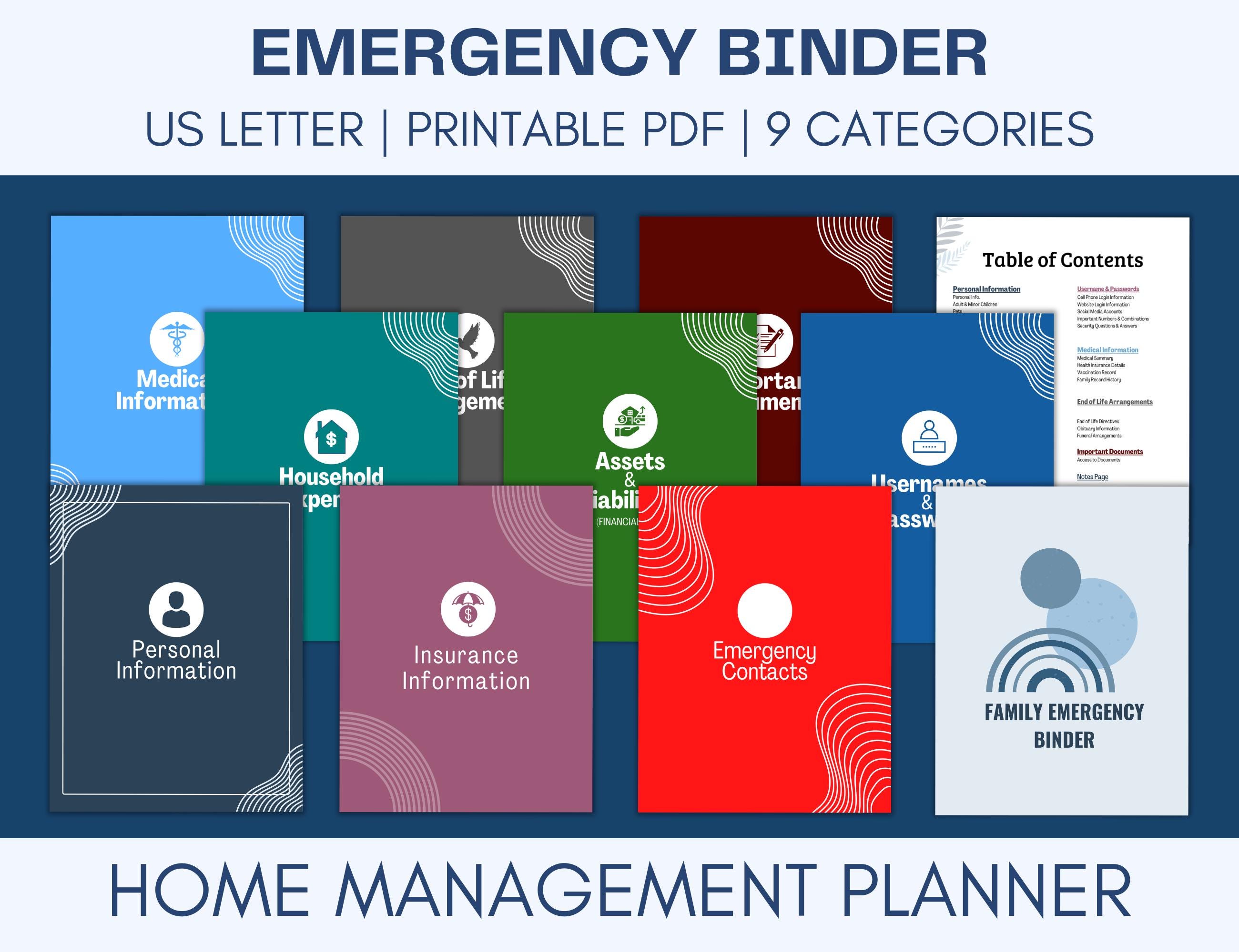 Emergency Binder Printable PDF, Home Management Planner, What If Binder ...
