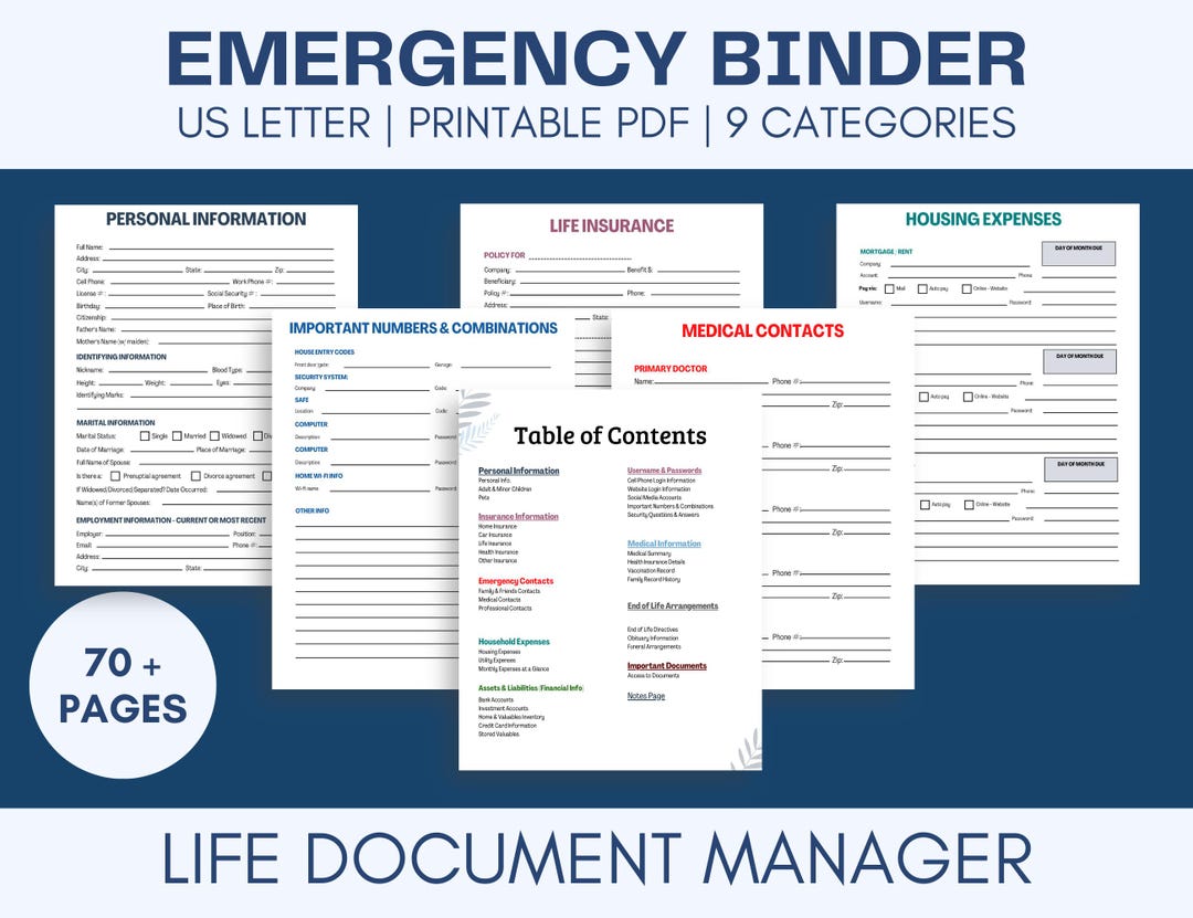 Emergency Binder Printable PDF, Home Management Planner, What If Binder ...