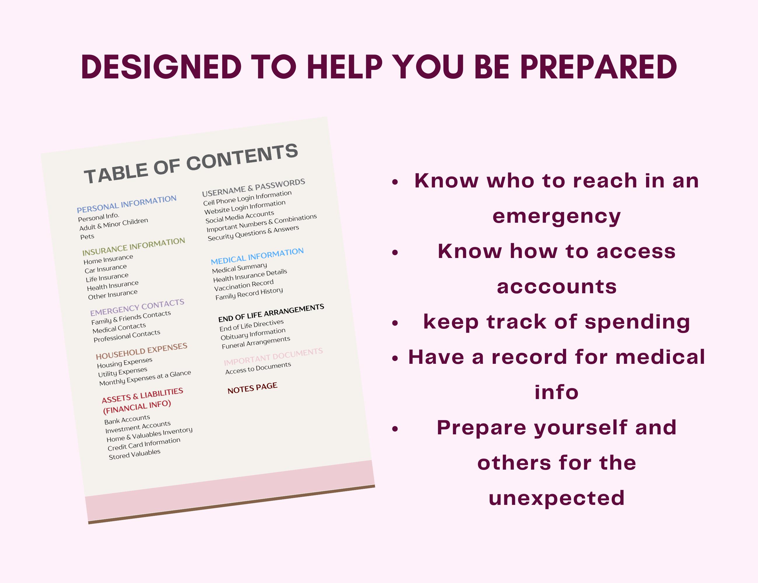 Emergency Binder Printable PDF, Home Management Planner, What If Binder ...