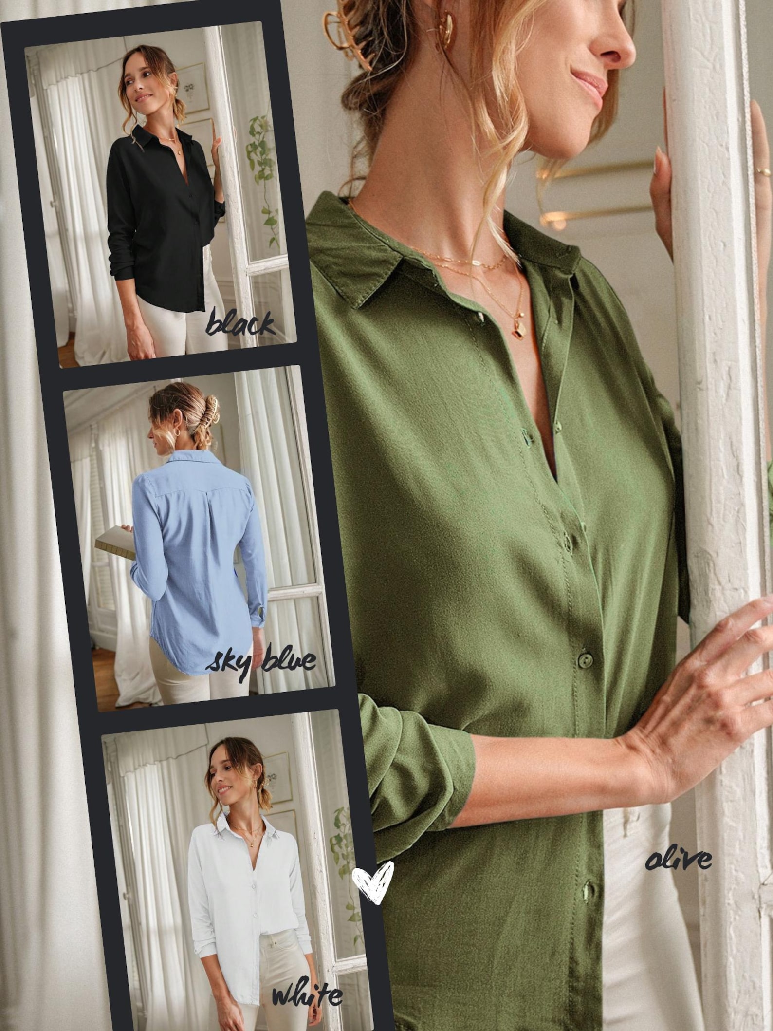 Women Red Button Front Blouse Formal Button up Shirts Office Work ...