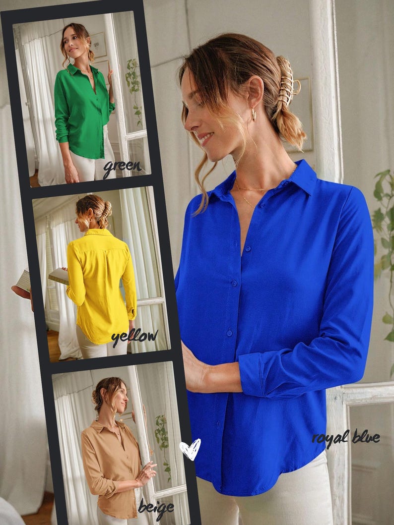 Women Red Button Front Blouse Formal Button up Shirts Office Work Minimalist Women Button Front ...