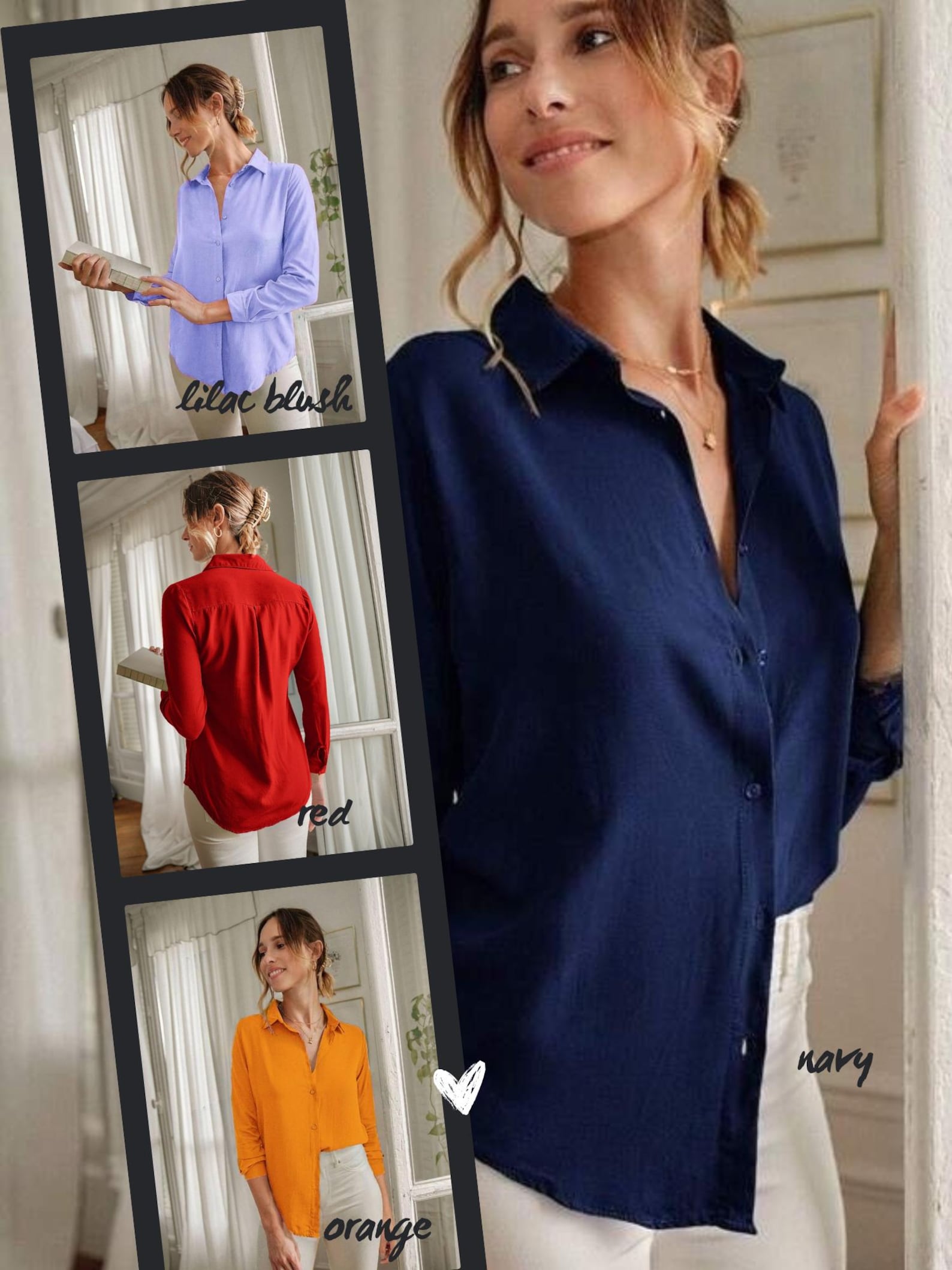 Women Red Button Front Blouse Formal Button up Shirts Office Work ...