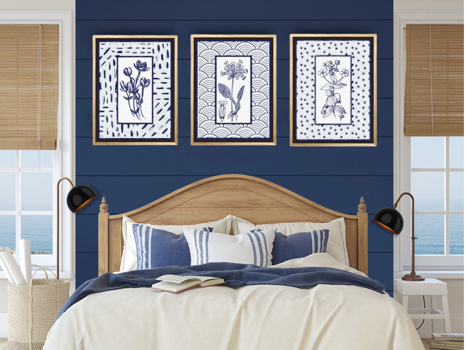 Navy Blue Flower Art Print: Contemporary Botanical Giclee Wall Art - Etsy