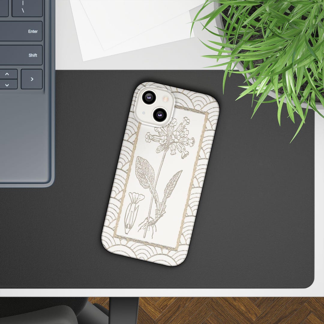 Beige and White Botanical Flower Slim Phone Case Cover, Samsung ...
