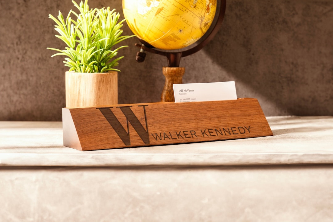 Personalized Leather Desk Name Plate, Custom Desk Wedge, Office Desk ...