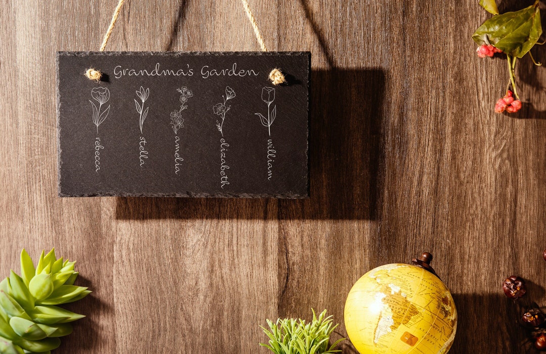 Grandma's Garden Slate Plaque, Custom Birth Month Flower Slate Plaque ...