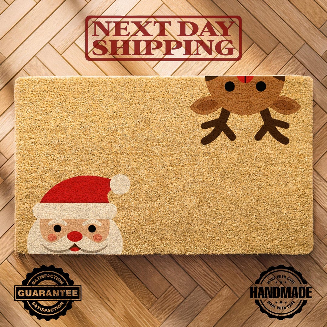 Santa and Reindeer Welcome Mat, Doormat With Christmas Art, Santa ...