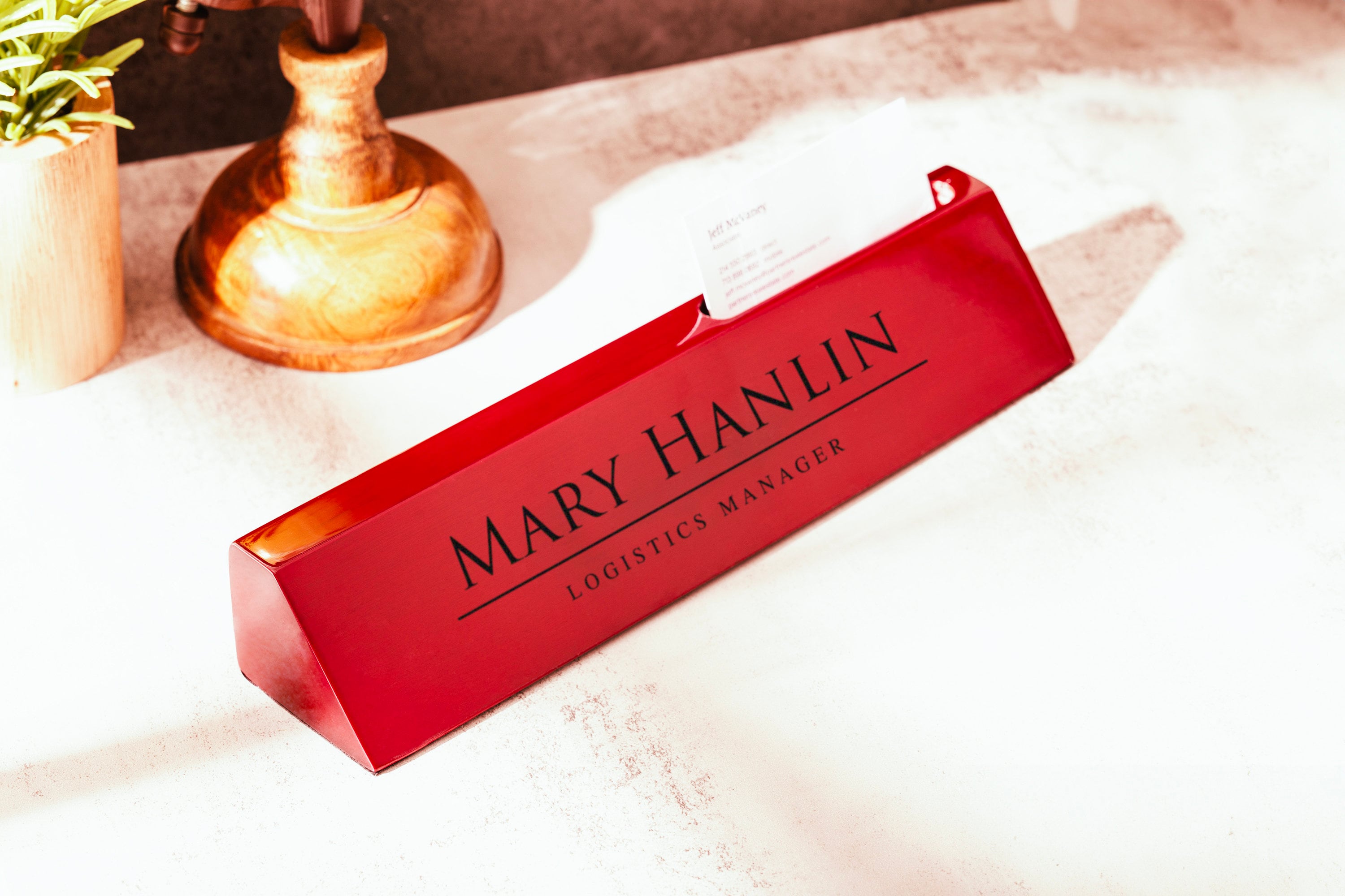 Personalized Leather Desk Name Plate, Custom Desk Wedge, Office Desk ...