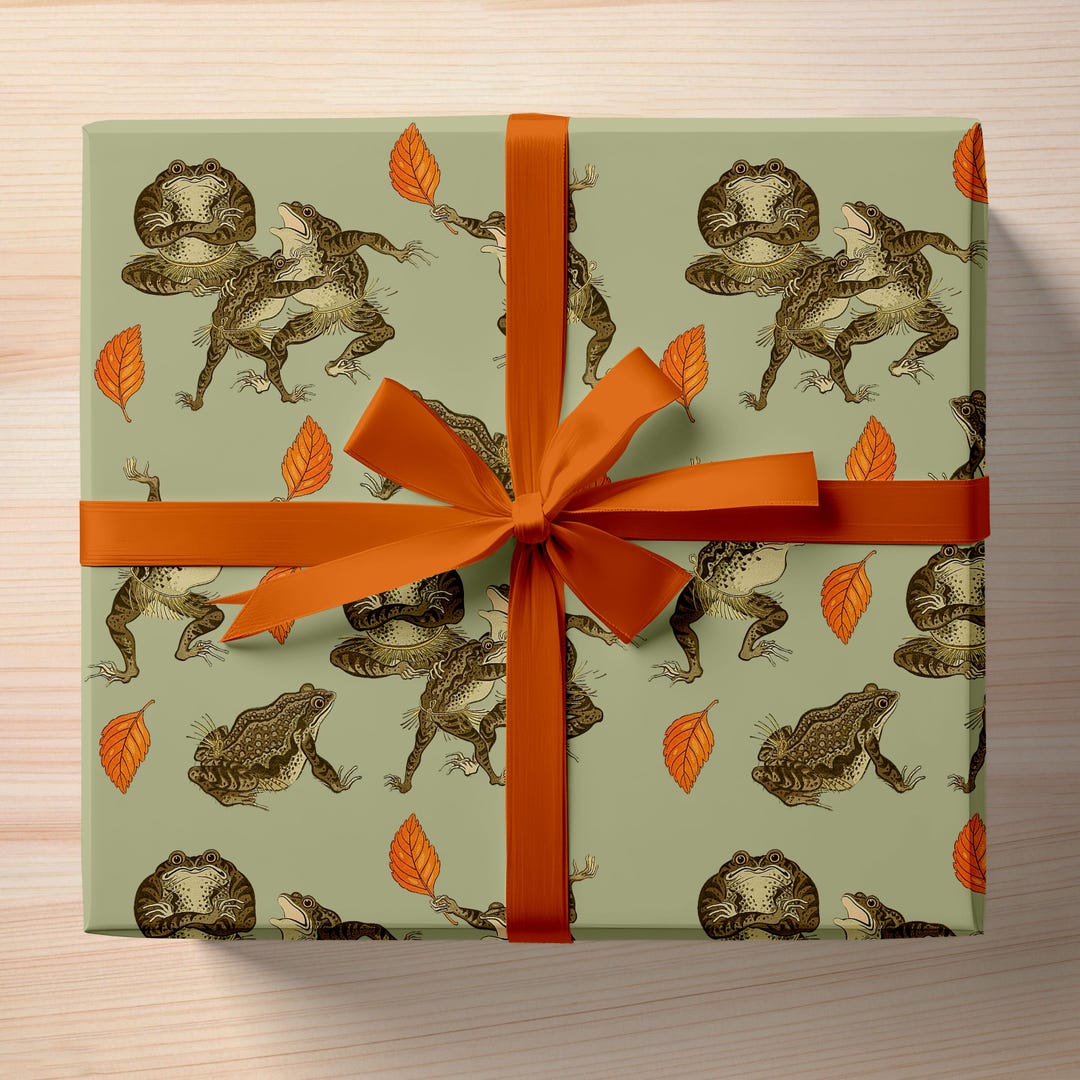 Sumo Wrestling Frogs Gift Wrap – Koson Ohara Print | Japanese Toad Art ...