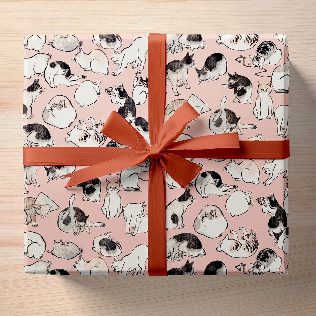 Japanese Cats Gift Wrap - Vintage Neko-chan Woodblock Print by Keisai ...