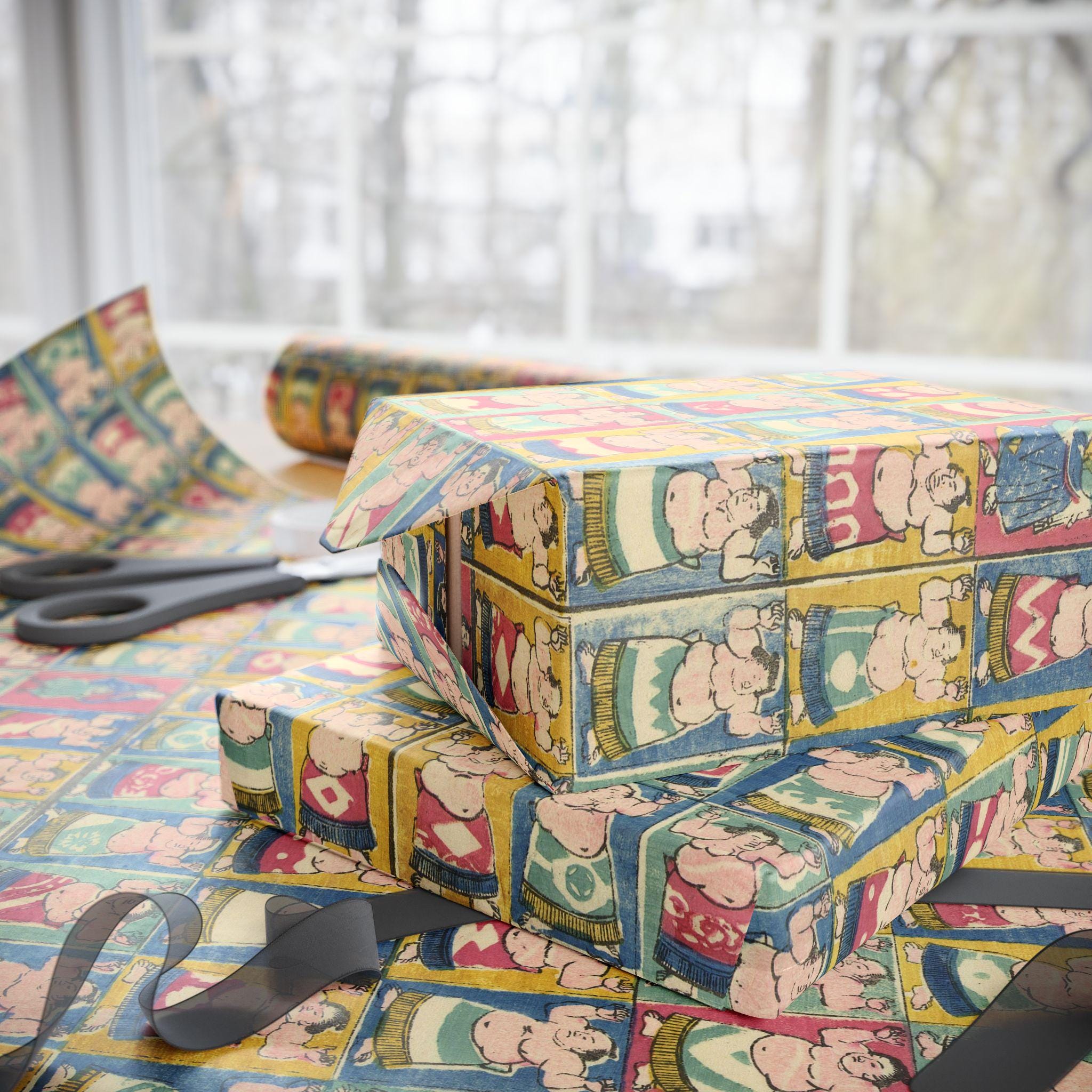 Sumo Wrestlers Wrapping Paper - Vintage Tagawa Yoshikazu Woodblock ...