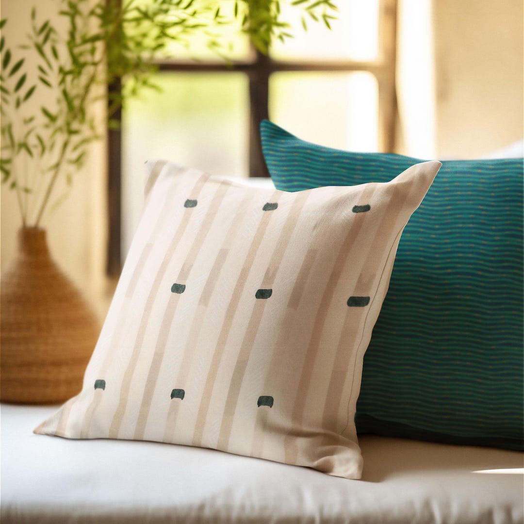 Beige Japanese Shima-shima Bamboo Pattern Cotton Throw Pillow ...