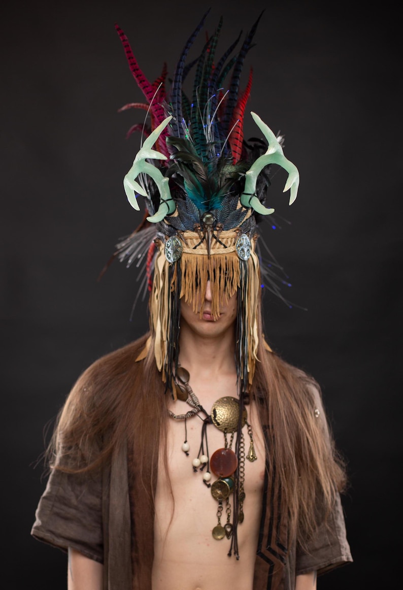 Authentic Shaman Glowing LED Neon Headdress, Shamanic Crown, Headpiece ...