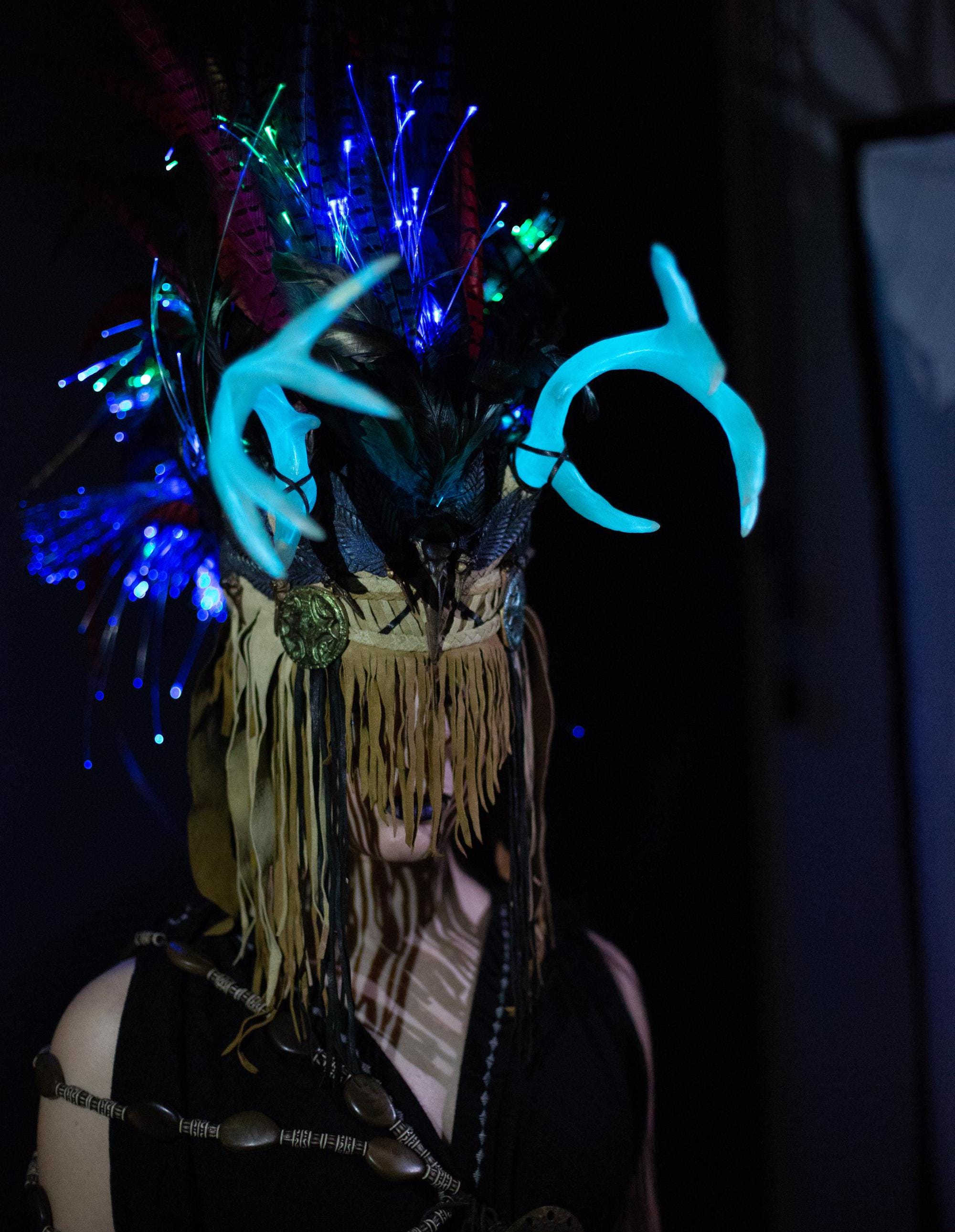 Authentic Shaman Glowing LED Neon Headdress, Shamanic Crown, Headpiece ...