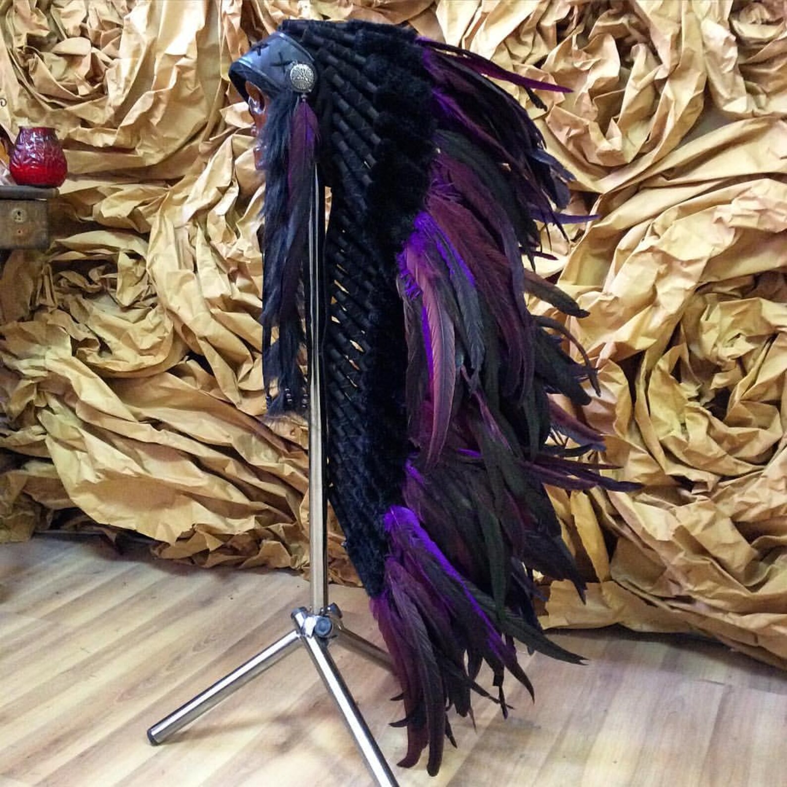 Authentic Indian Headdress — Black Violet Feathered Native American ...