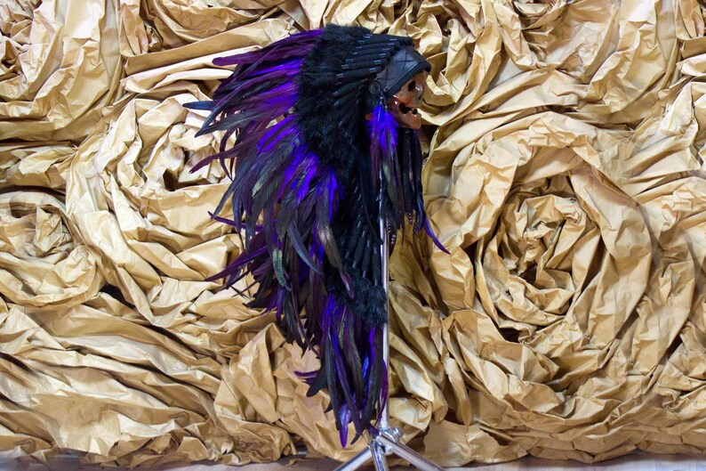 Authentic Indian Headdress — Black Violet Feathered Native American ...