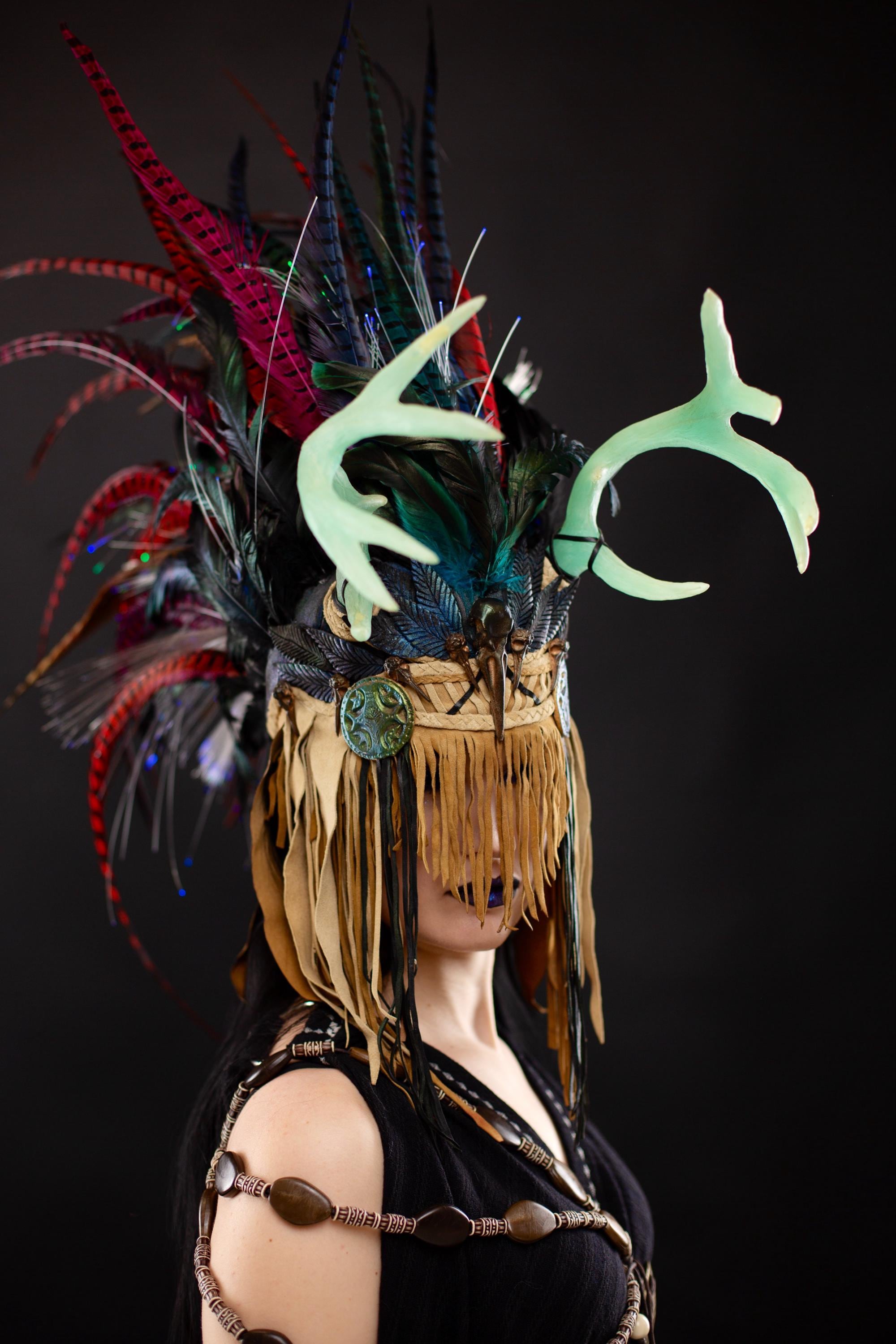 Authentic Shaman Glowing LED Neon Headdress, Shamanic Crown, Headpiece ...