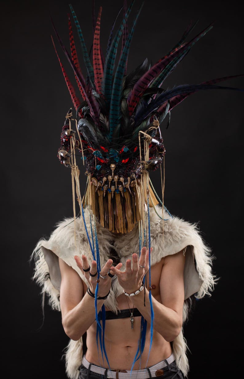 Authentic Shaman Glowing LED Neon Headdress, Shamanic Crown, Headpiece ...