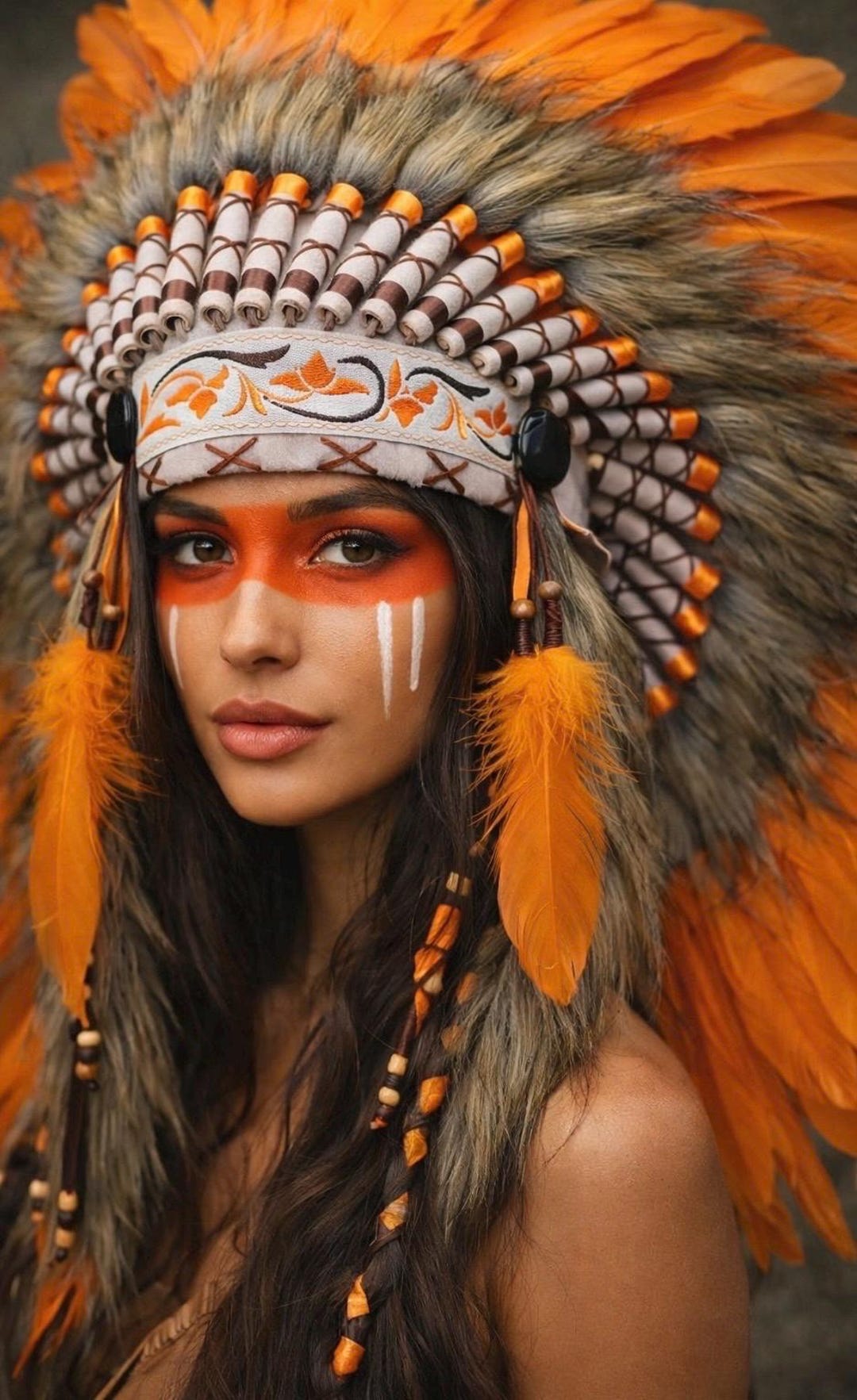 Authentic Indian Headdress — Orange Feathered Native American Inspired ...