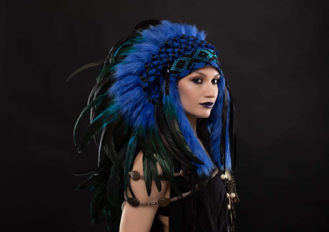 Authentic Indian Headdress – Blue Lagoon Feathered Native American ...