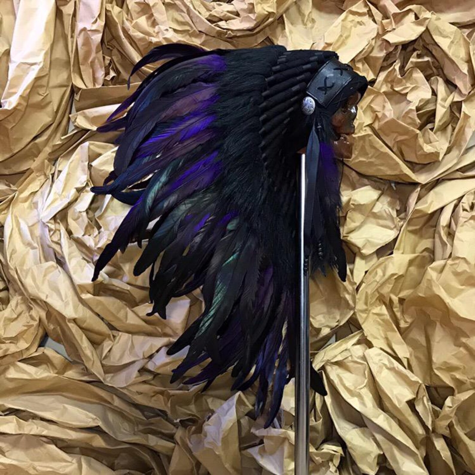 Authentic Indian Headdress — Black Violet Feathered Native American ...