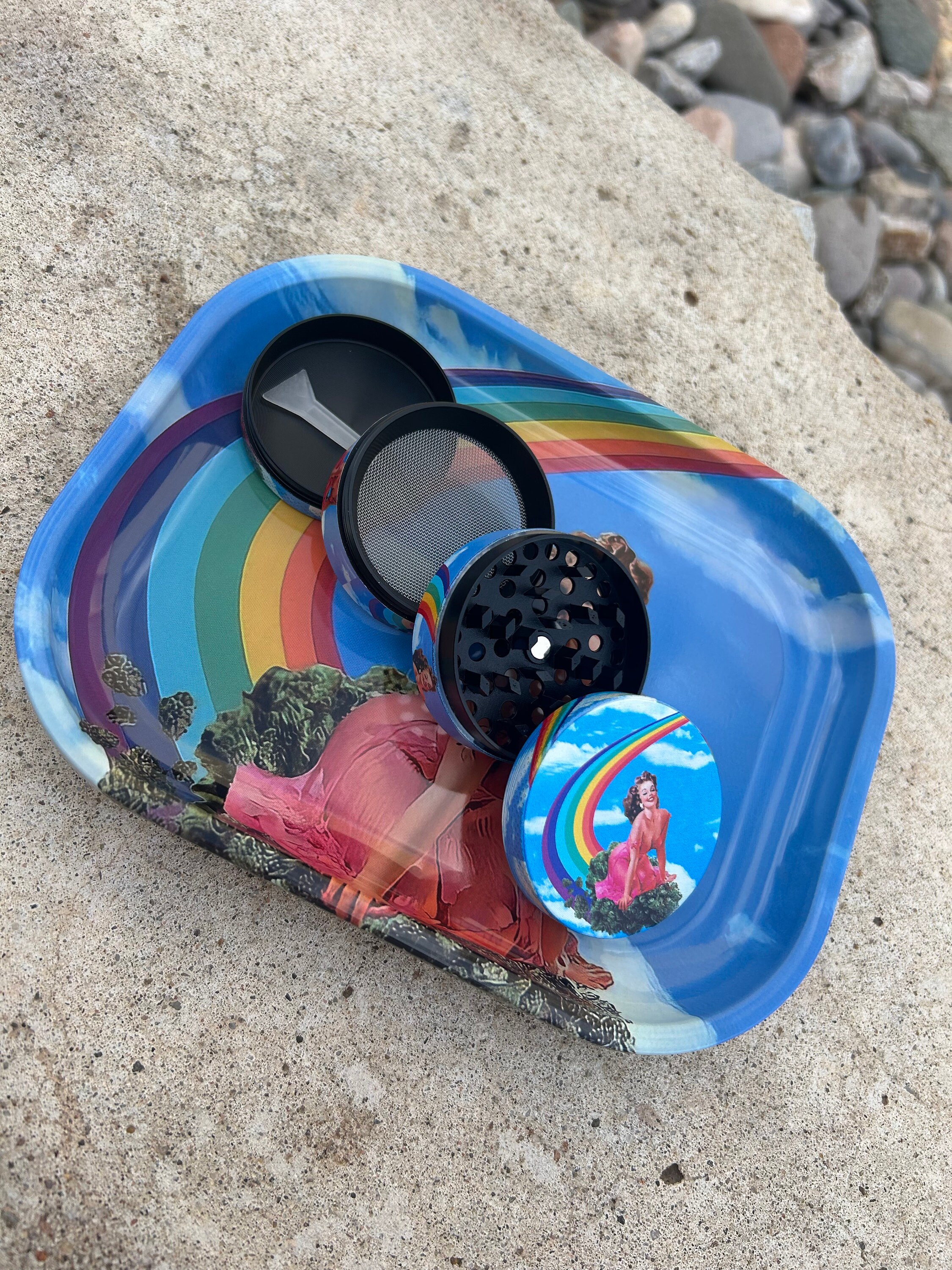 Rainbow Rolling Tray and Grinder Set, Girly Tray and Grinder, Tray With ...