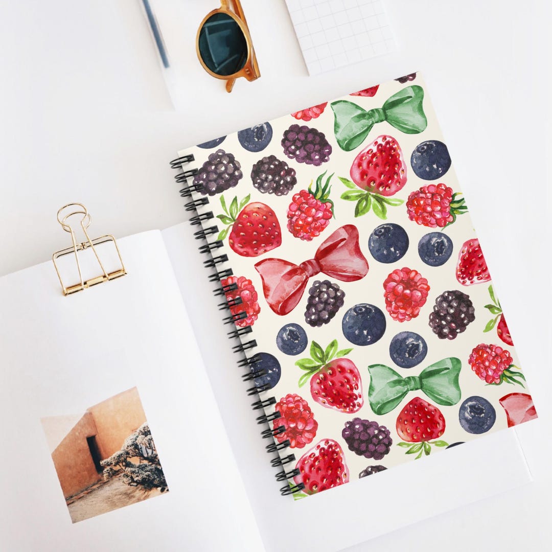 Berry Spiral Notebook | Fruit & Bow Pattern Journal - Etsy