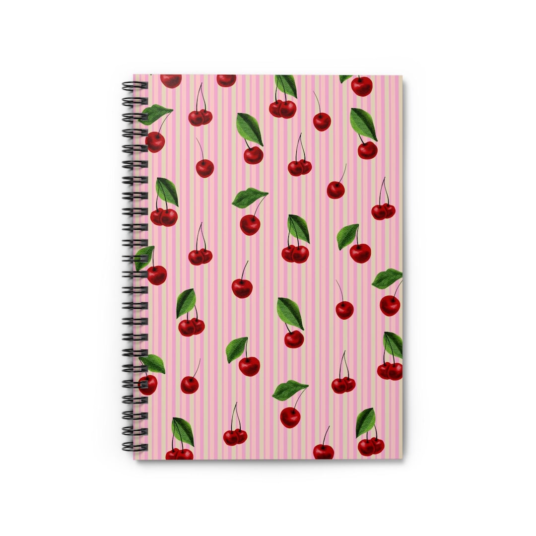 Cherry Print Spiral Notebook: Pink Striped, Ruled Pages - Etsy