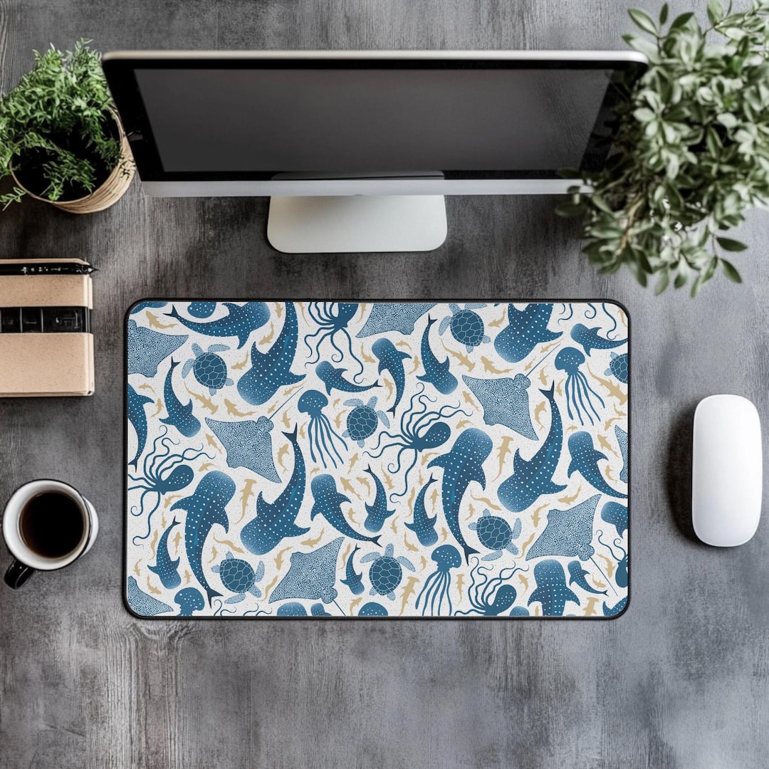 Ocean Life Desk Mat: Whale Shark, Turtle, Jellyfish - Neoprene Desk Pad ...