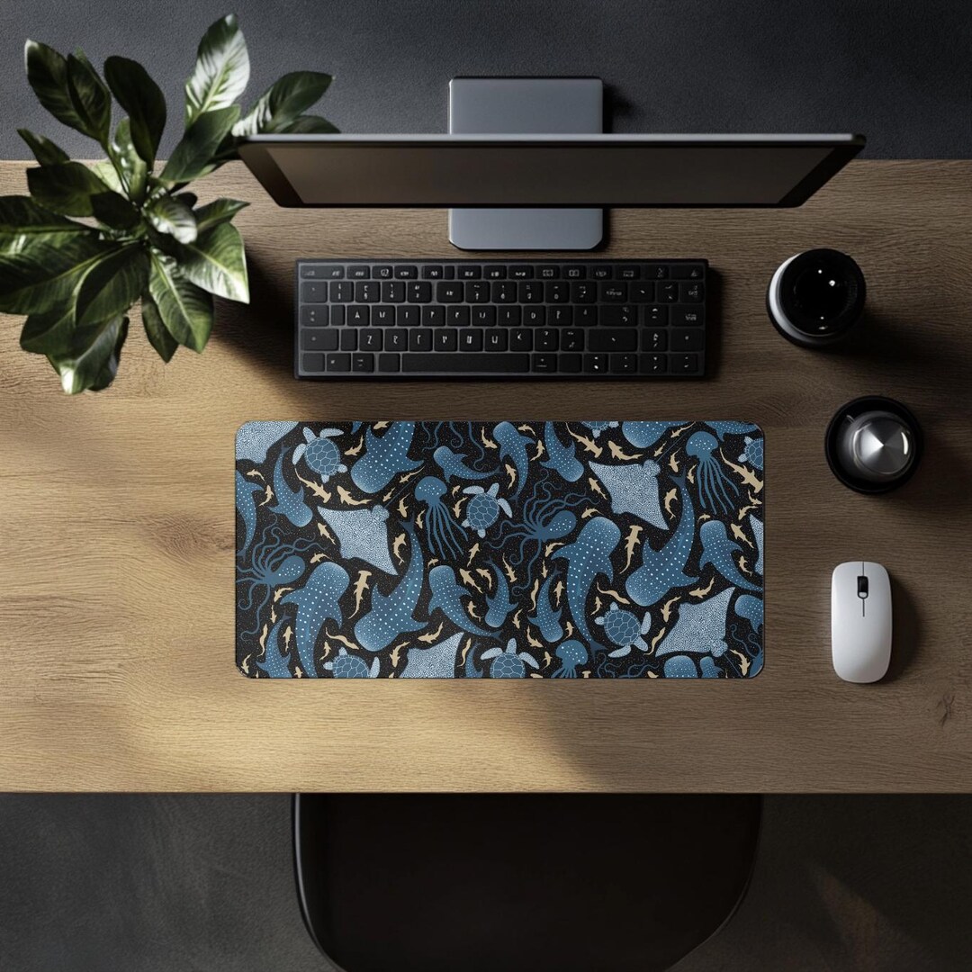 Ocean Life Desk Mat: Whale Shark, Turtle & Jellyfish - Neoprene Desk ...