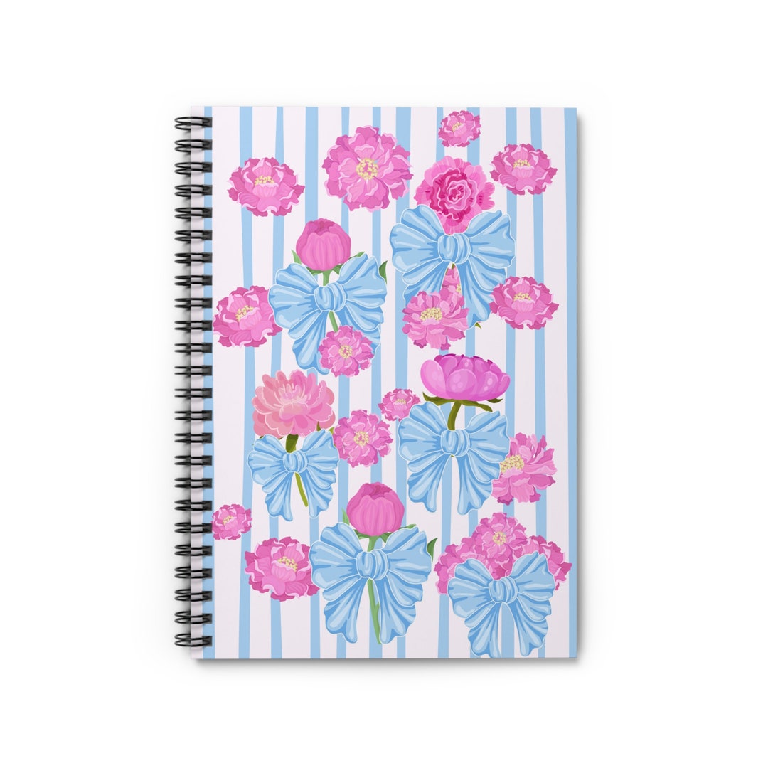 Floral Notebook Bow Journal Cute Notebook Pink Journal Blue Aesthetic ...