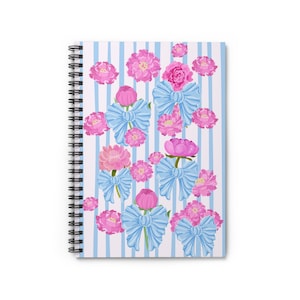 Floral Notebook Bow Journal Cute Notebook Pink Journal Blue Aesthetic ...