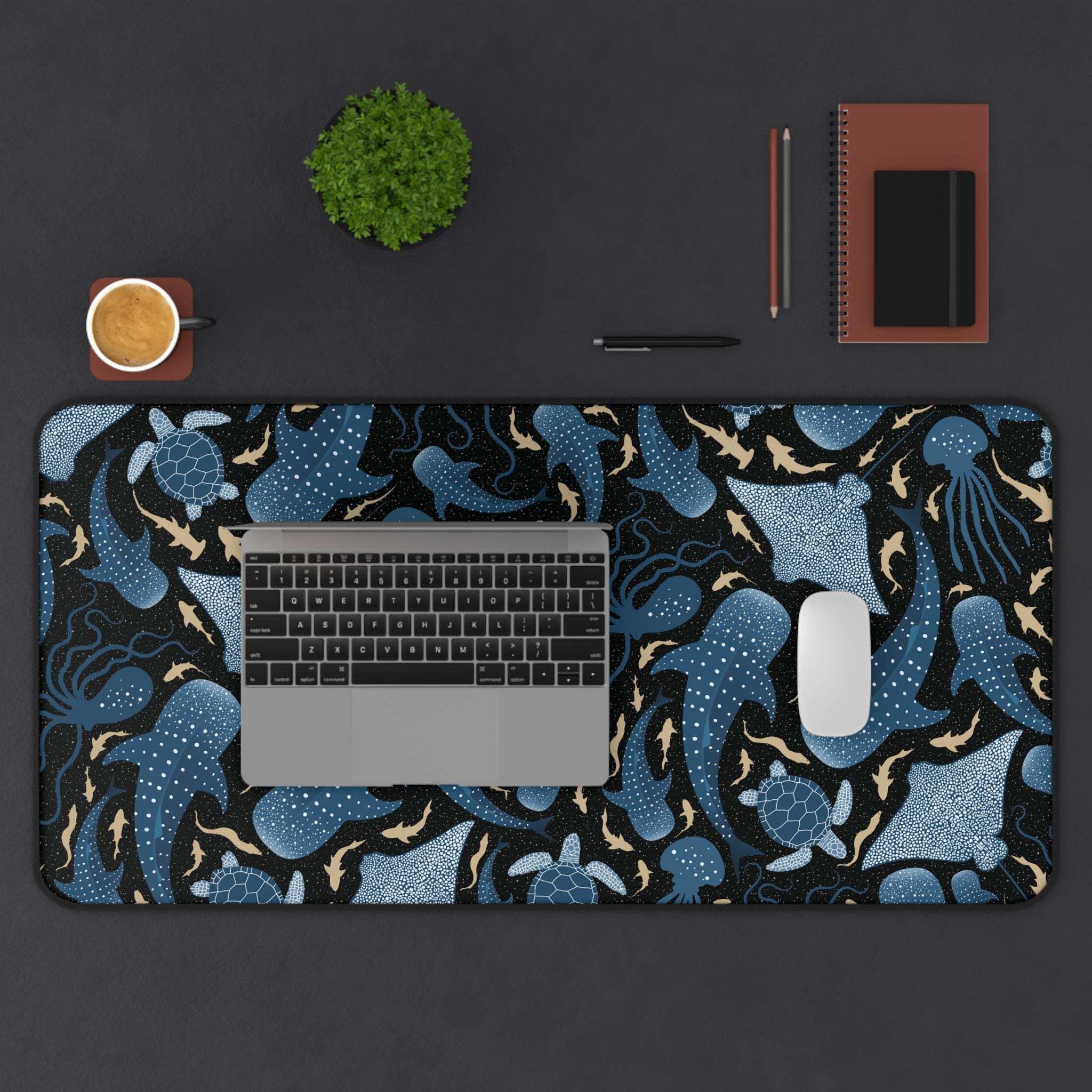 Ocean Life Desk Mat: Whale Shark, Turtle & Jellyfish - Neoprene Desk ...