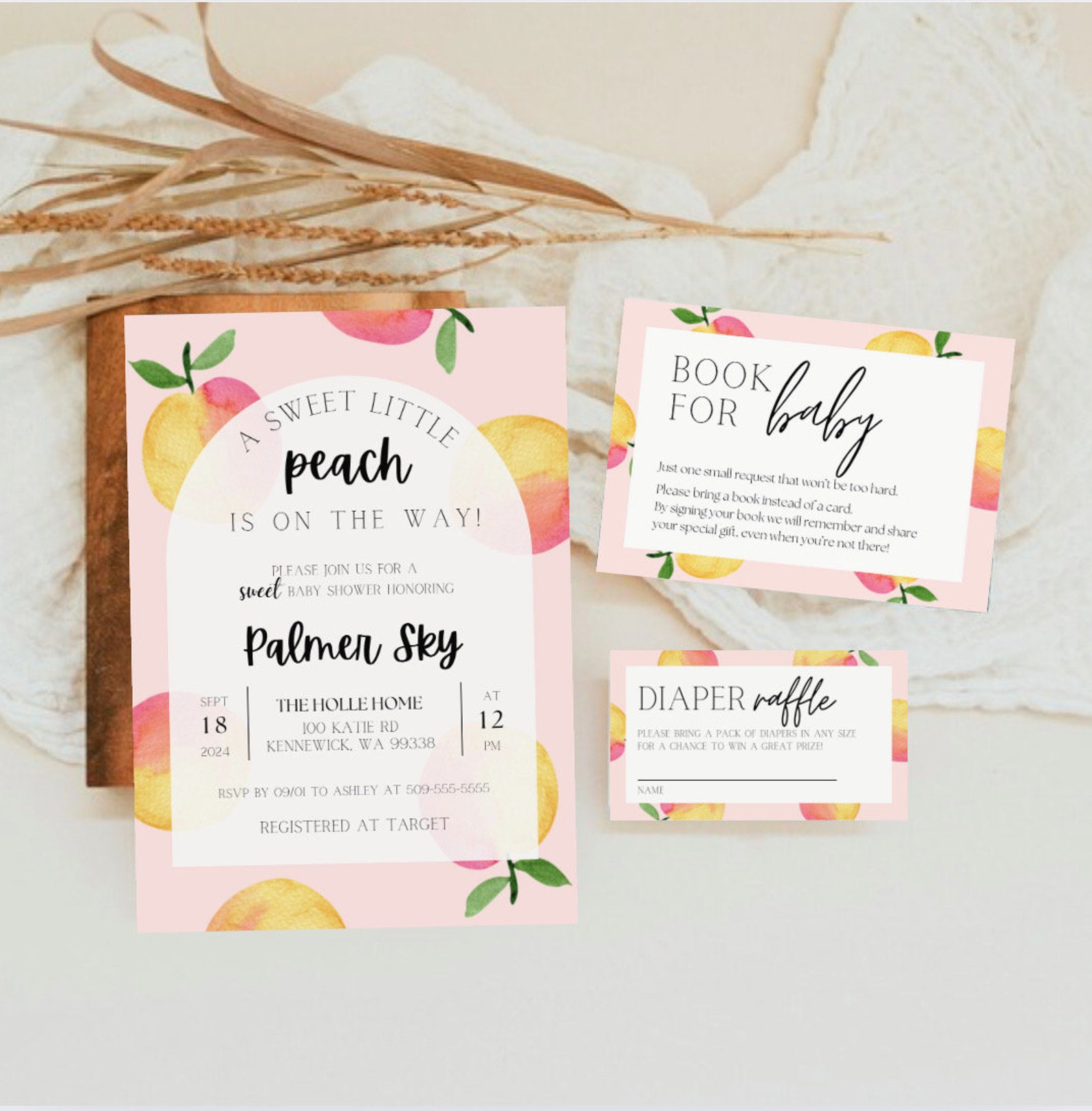 A Sweet Little Peach Invitation Set, Peach Baby Shower Invitation Set ...