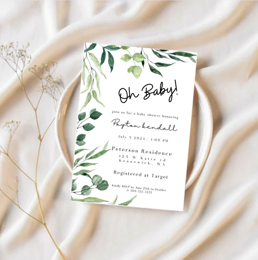 Baby Shower Invitations, Greenery Baby Shower Invitations, Boho Baby ...