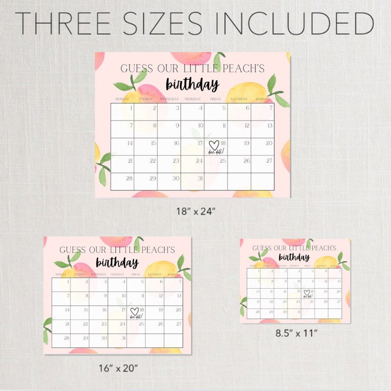 A Sweet Peach Baby Due Date Calendar Sign Template, Guess the Birthday ...