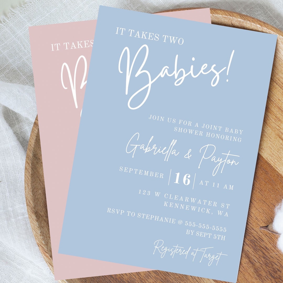Joint Baby Shower Invitation Template, Double Baby Shower Invitation ...