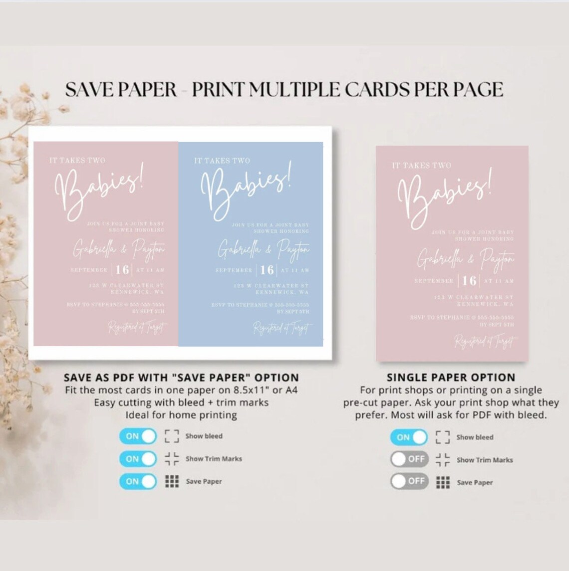 Joint Baby Shower Invitation Template, Double Baby Shower Invitation ...