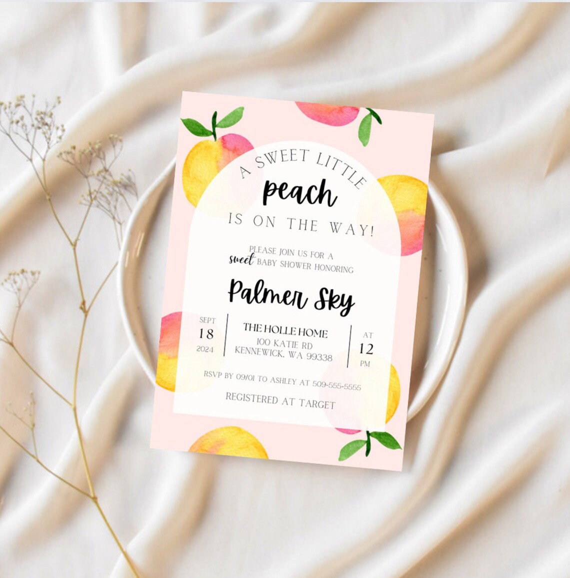 A Sweet Little Peach Invitation Set, Peach Baby Shower Invitation Set ...