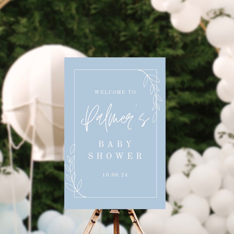 Minimalist Blue Baby Shower Welcome Sign, Boy Baby Shower Welcome ...