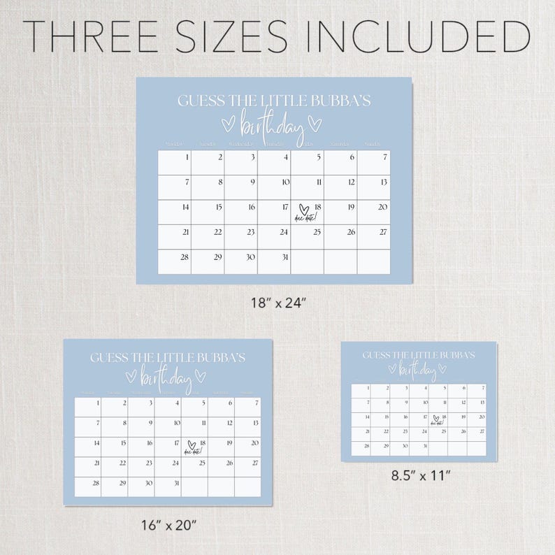 Minimalist Blue Baby Due Date Calendar Sign Template, Guess the ...